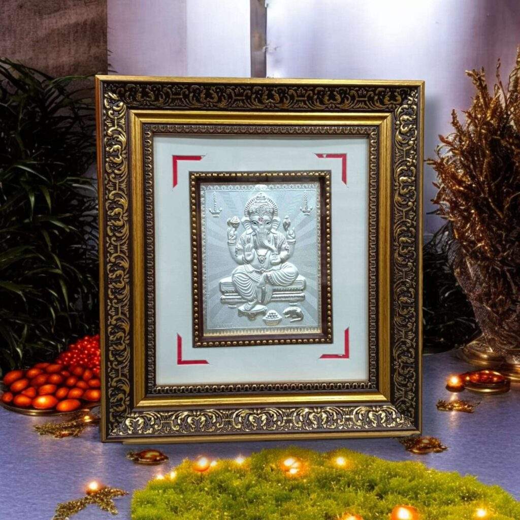 Ganesh maharaj 999 Pure Silver Divine Frame - Blessed By Pandit
